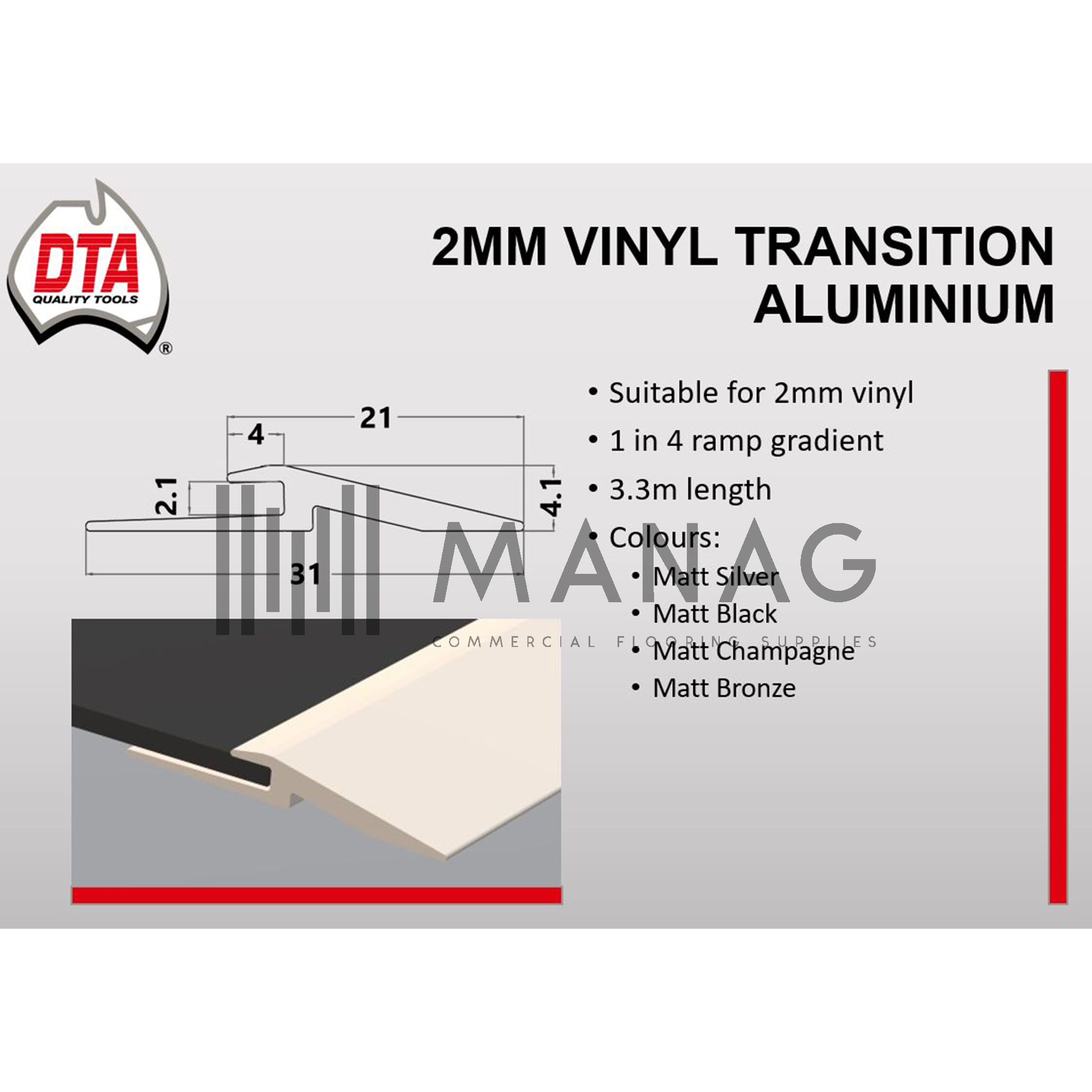 2mm Aluminium Vinyl Transition Trim – Manag Distributors